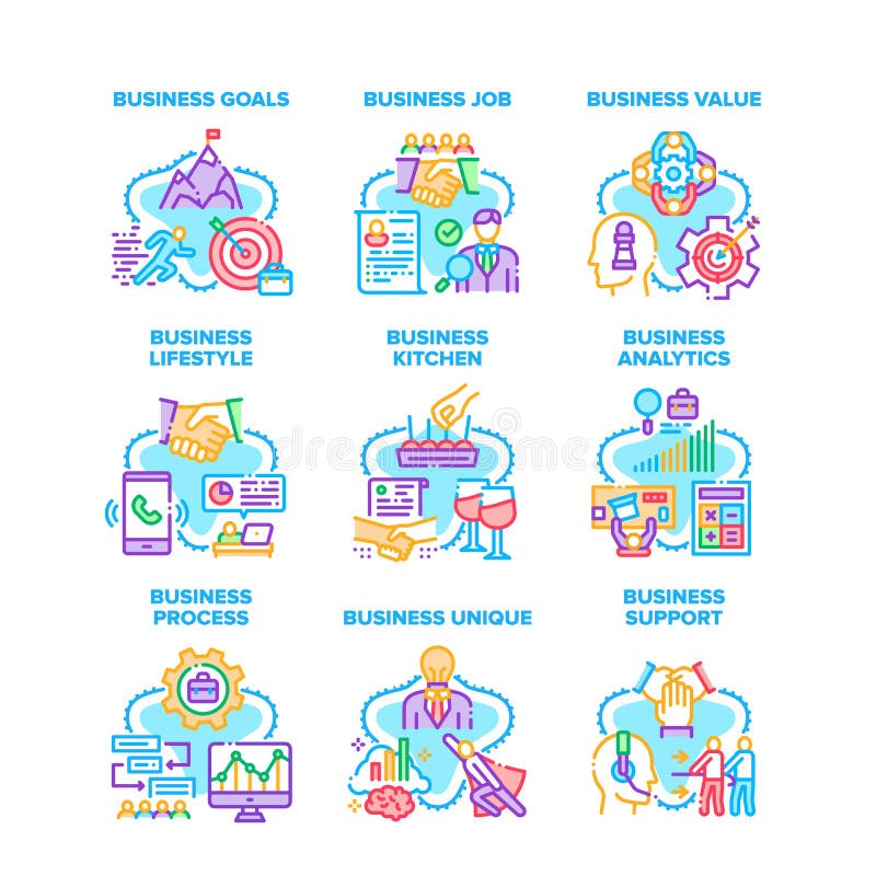 Business Process Set Icons Vector Illustrations Stock Illustration ...