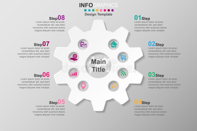 Business Process Timeline Infographics 8 Step, Gear Shape Stock Vector ...
