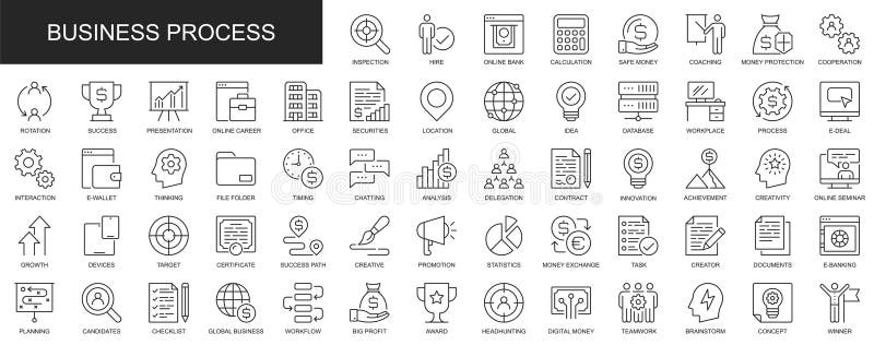 Business Process Web Icons Set in Thin Line Design. Vector Illustration ...