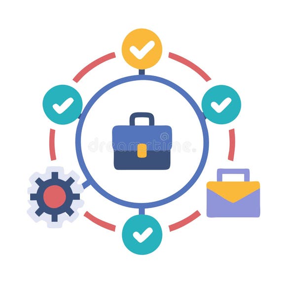 Business Process Workflow with Briefcase, Gear and Checkmarks Stock Illustration - Illustration ...