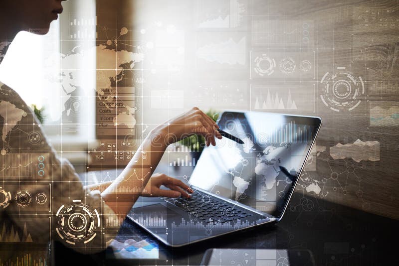 Business Process, Workflow Graphs, Charts and Icons on Virtual Screen ...