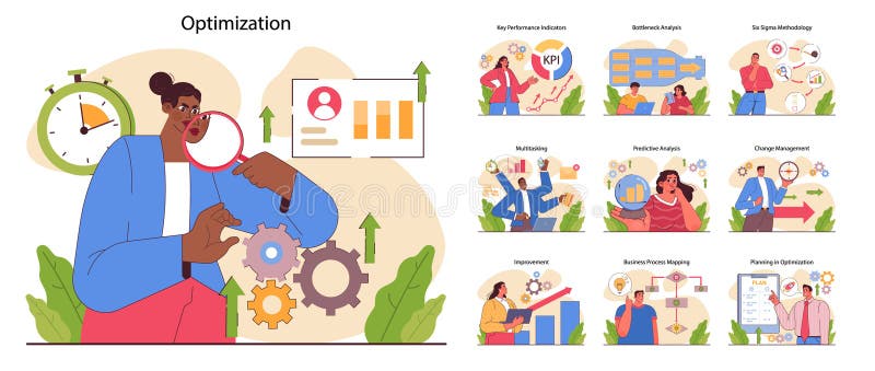 Business Processes Optimization Set. Productive Employee with Efficient Stock Vector ...