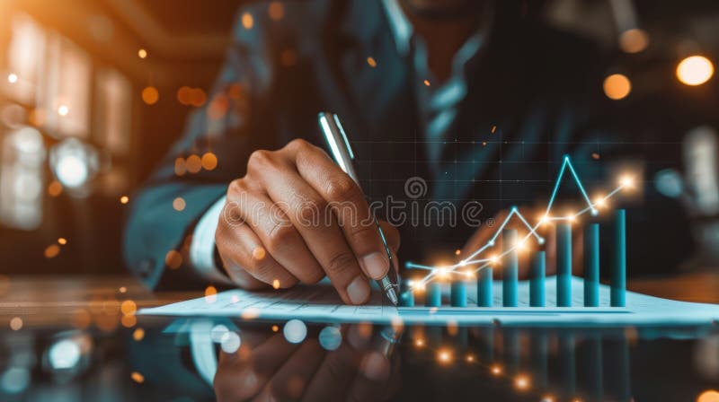 Business Professional Analyzing Data Charts with a Pen, Representing ...