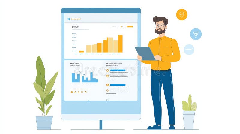 Business Professional Analyzing Data on a Large Screen Chart Insights ...