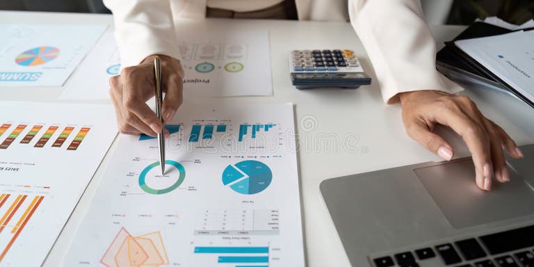 Professional Business Analysis Meeting with Charts, Graphs, and Laptop ...