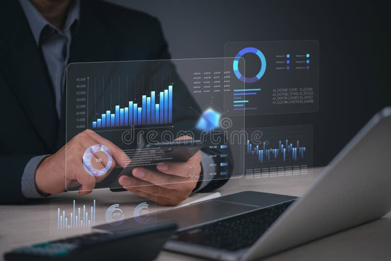 A Business Professional Analyzing Financial Data on a Mobile Device ...