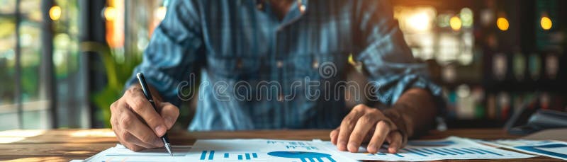 Business Professional Analyzing Financial Reports and Data Charts in an ...