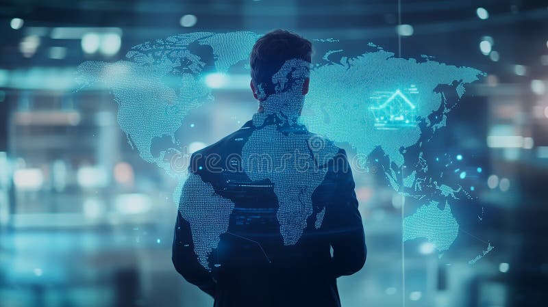 Business Professional Analyzing Global Data Trends in a Modern Office ...