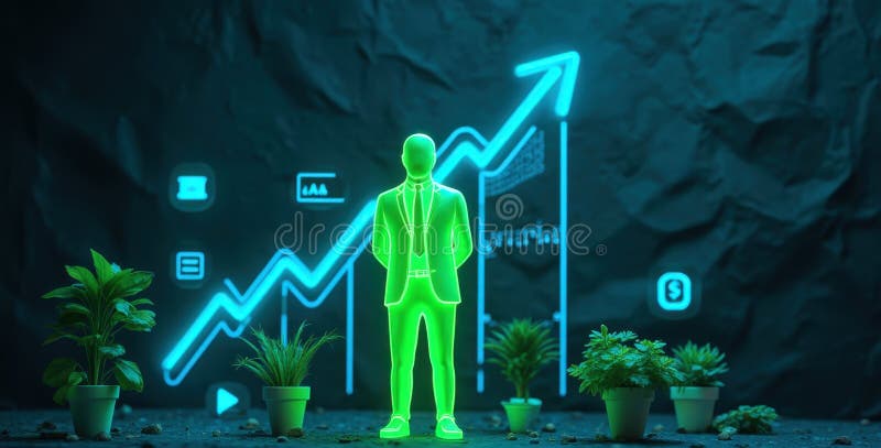 Business Professional in Augmented Reality Dark Space Visualizing ...