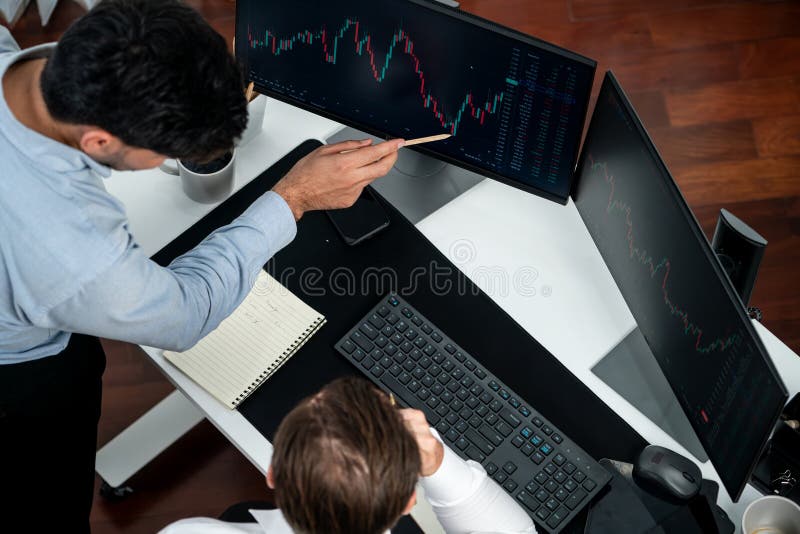 Business Professional Brokers Discussing Stock Market on Pc Screen ...