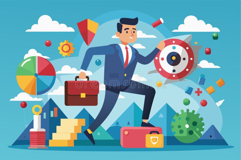 A Business Professional Carries a Briefcase and Shield while Navigating ...