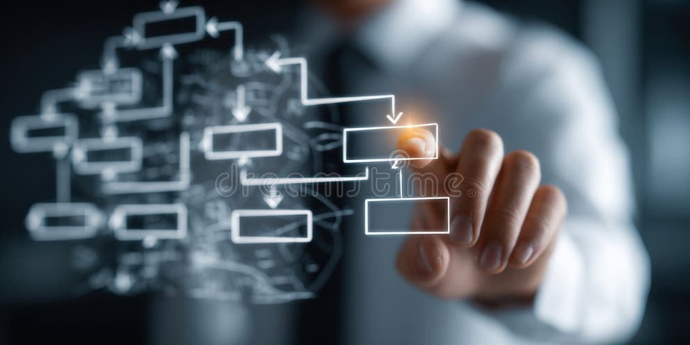 Business Professional Creating a Flowchart on a Virtual Interface ...