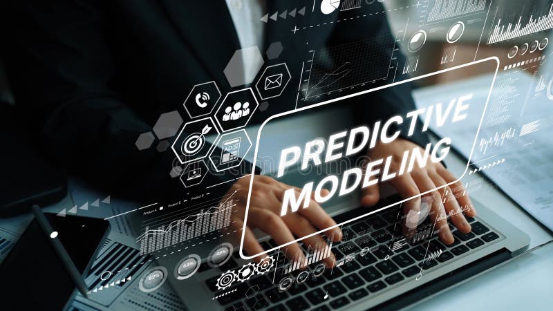 Business Professional Engaged in Predictive Modeling Analysis with Data Visualization on Laptop ...