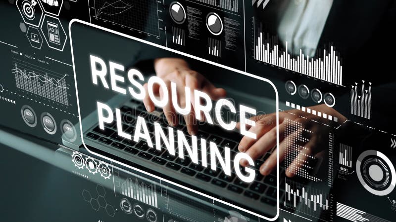 Business Professional Engaged in Resource Planning with Digital Charts ...