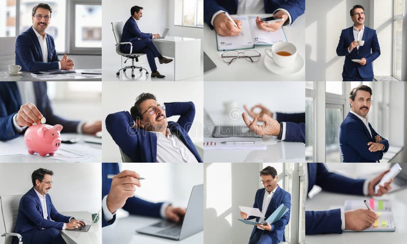 Business Professional Engaged in Various Office Activities in Modern ...