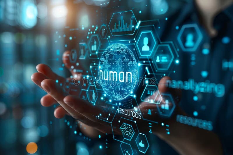 Business Professional Engages with Futuristic Human Resources Concept ...
