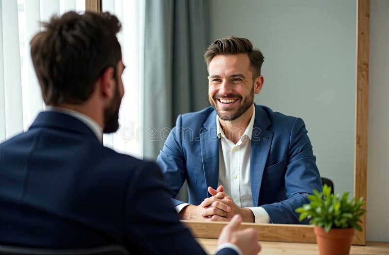 Business Professional Engages in Self-reflection in a Modern Office ...