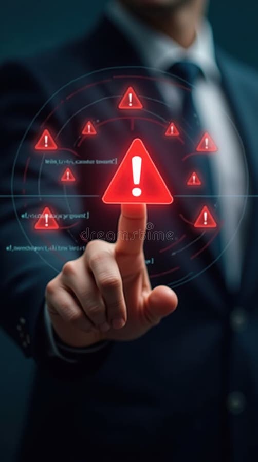 Business Professional Engaging with Digital Warning Interface Stock ...