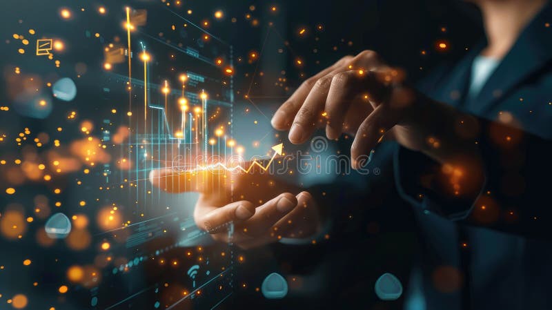 Business Professional Engaging with Virtual Interface Showing Growth ...