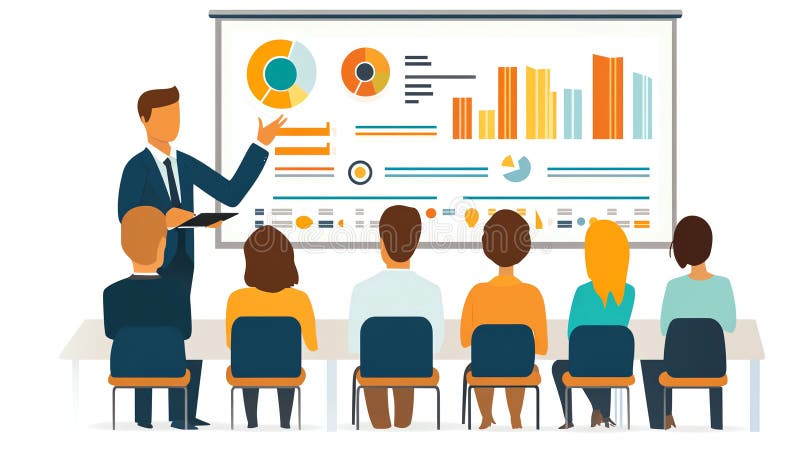 Business Professional Explaining Consumer Trends on a Large Screen ...