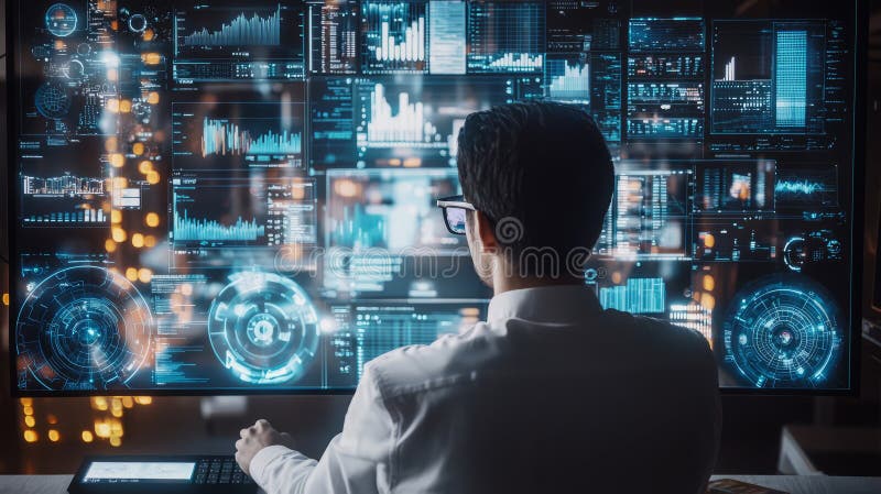 Business Professional Interacting with a Holographic Interface ...