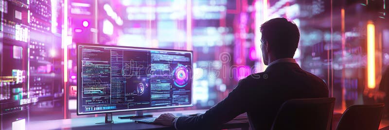 Business Professional Interacting with a Holographic Interface ...