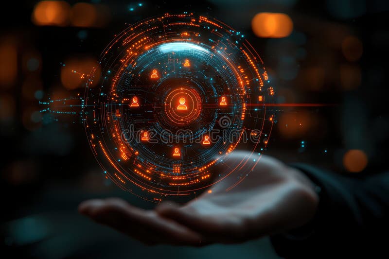 Business Professional Holding Digital HR Sphere with Holographic ...