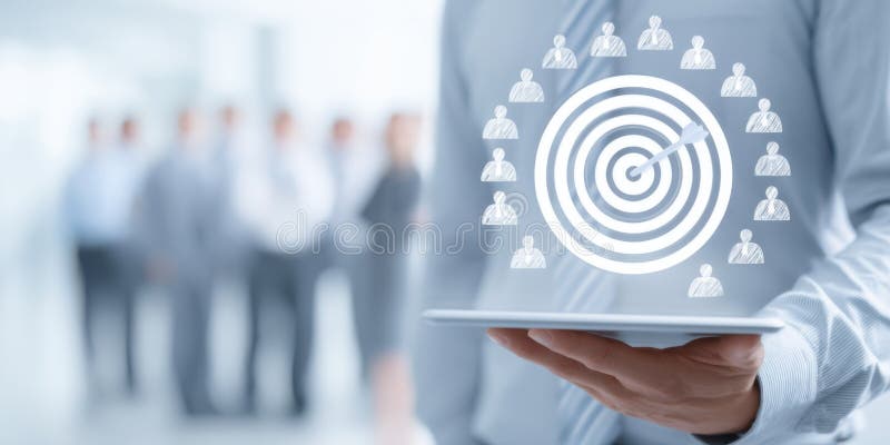 Business Professional Holding Tablet Displaying Target with Users ...