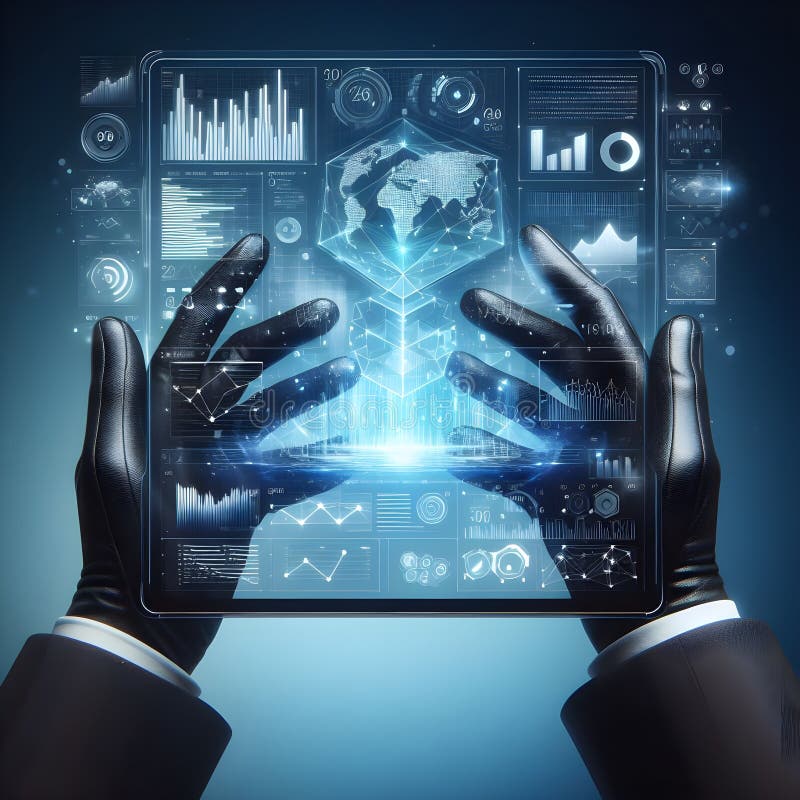 Business Professional Interacting with Advanced Futuristic Interface in ...