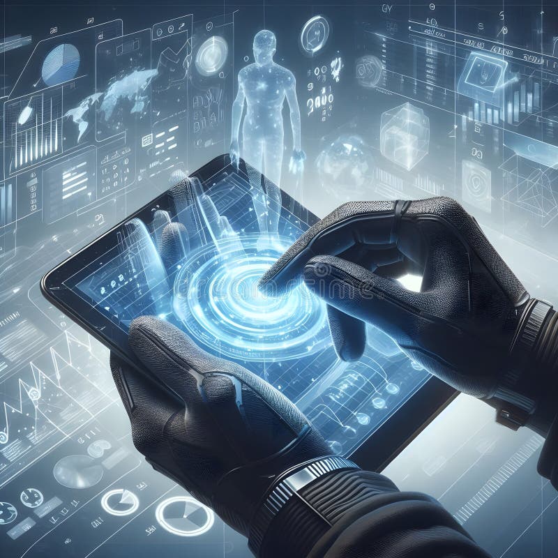 Business Professional Interacting with Advanced Futuristic Interface in ...