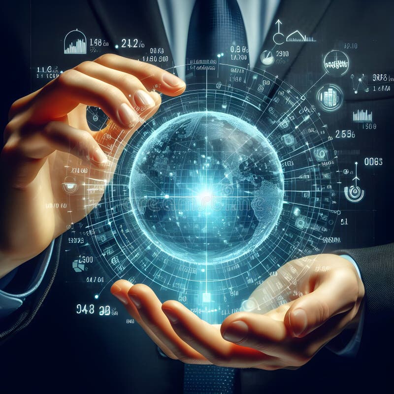 Business Professional Interacting with Advanced Futuristic Interface in ...