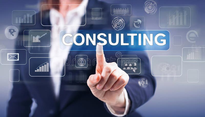 Business Professional Interacting with Digital Consulting Interface ...