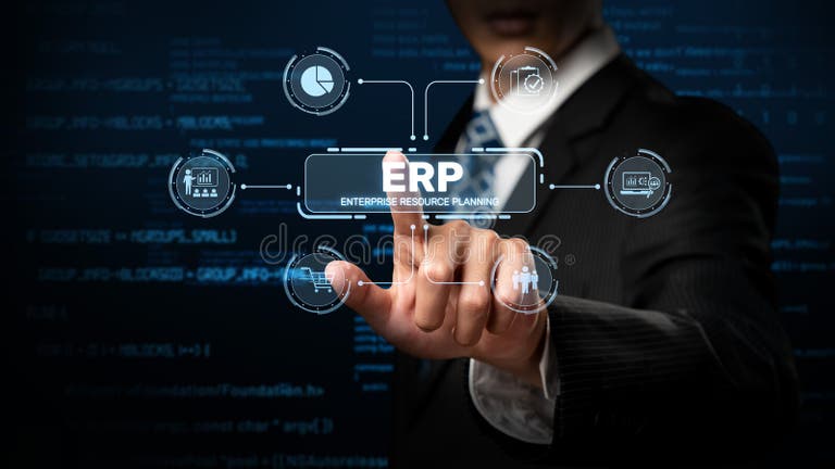 Business Professional Interacting with Digital ERP System for ...