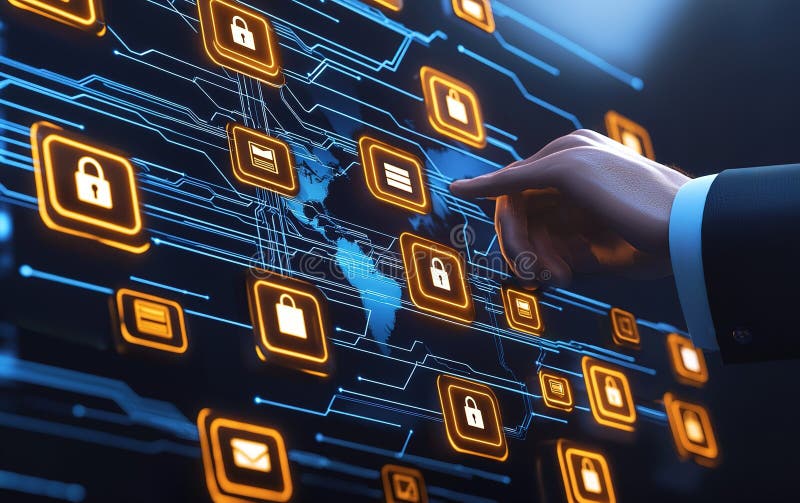 A Business Professional Interacting with a Digital Interface Displaying ...