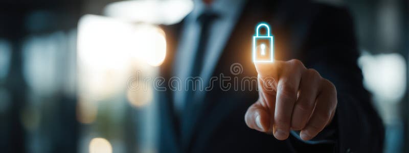 Business Professional Interacting with a Digital Lock Display in a ...
