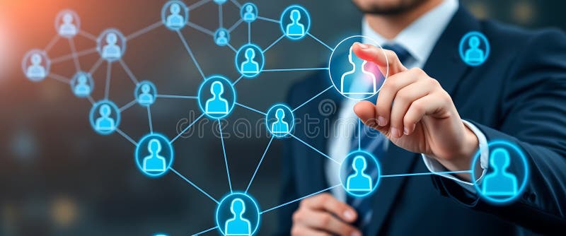 Business Professional Interacting with Digital Network Connections in a ...