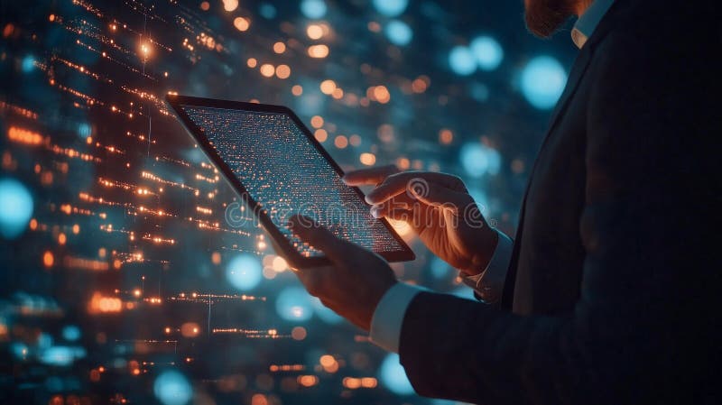 Business Professional Interacting with a Futuristic Digital Interface ...