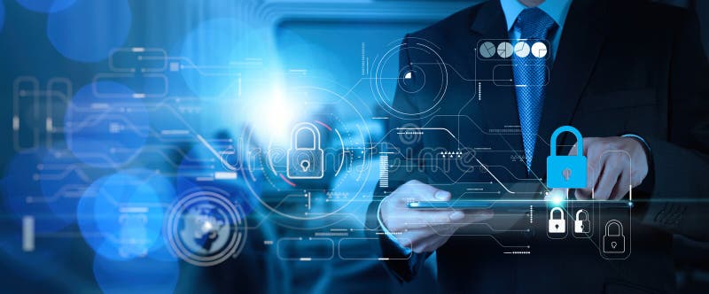 A Business Professional Interacting with a Futuristic Digital Security ...