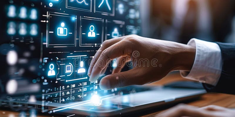 Business Professional Interacting with a Modern Interface of Virtual ...