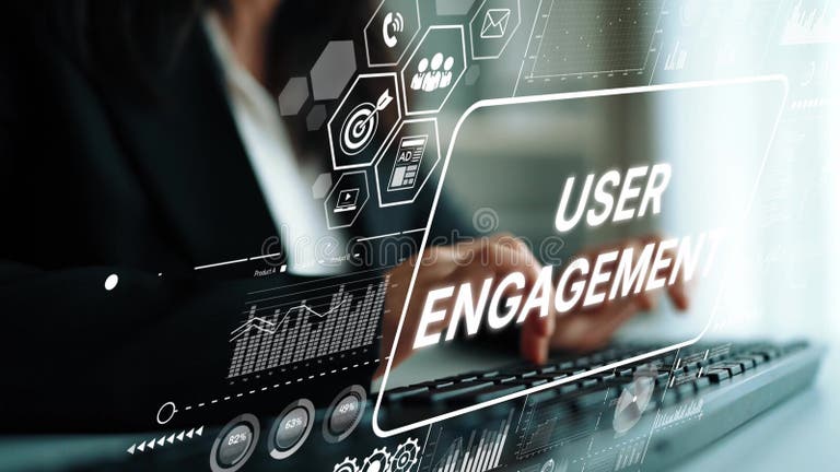 Business Professional Interacting with User Engagement Metrics on a ...