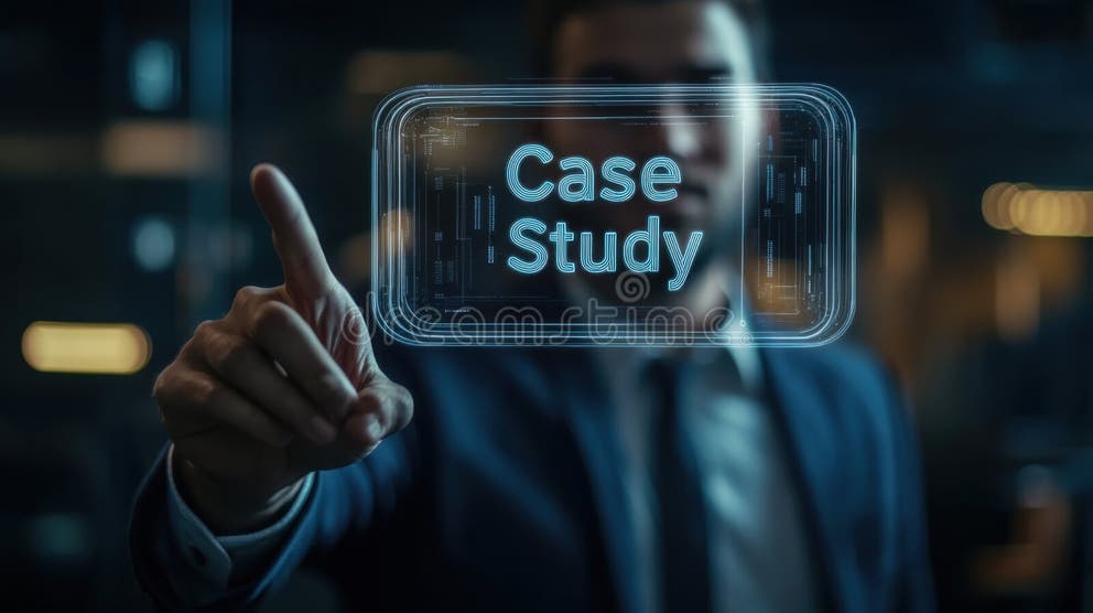 Business Professional Interacts with Holographic Interface Displaying ...