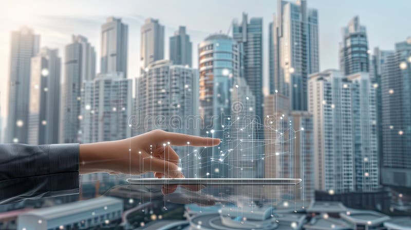 A Business Professional Interacts with a Smartphone while Surrounded by ...