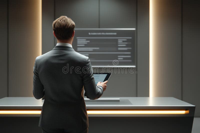 Business Professional Interacts with a Tablet in a Modern Office ...