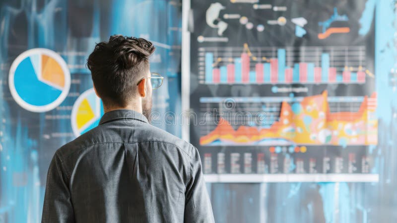 Business Professional Looking at a Chart of Future Stock Illustration ...