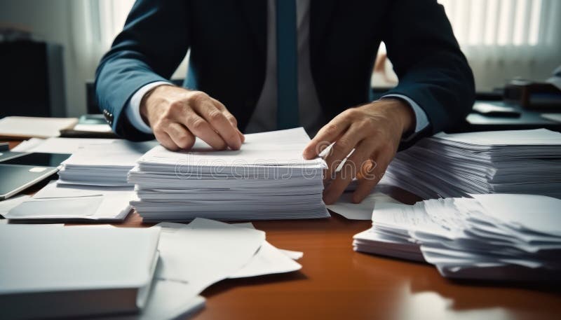 Business Professional Organizing Paperwork on Desk, Education Paperwork ...