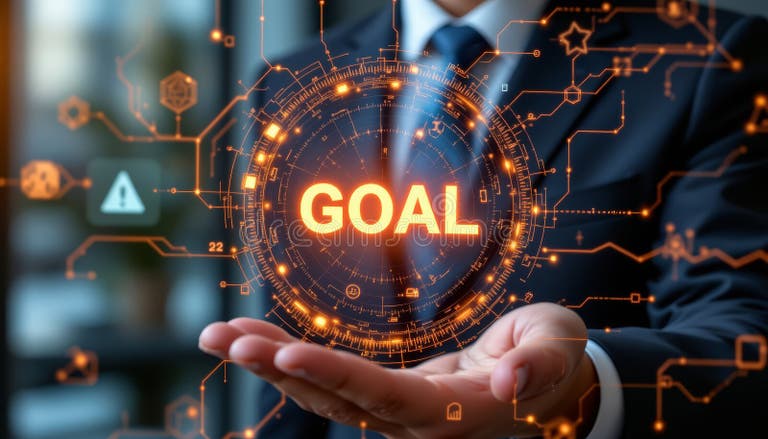 Business Professional Presenting Goal with Digital Interface and ...
