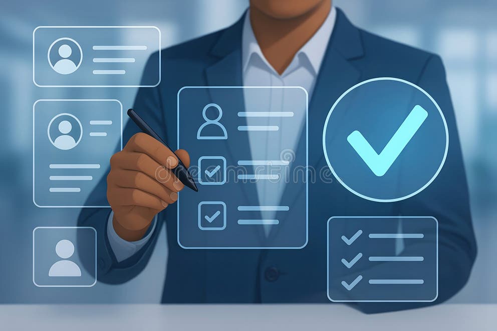 Business Professional Reviewing and Approving Candidate Profiles Using ...