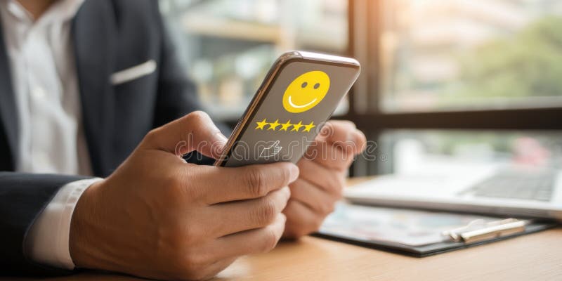 Business Professional Reviews Customer Feedback on Smartphone during ...