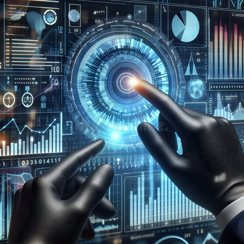 Business Professional Interacting with Advanced Futuristic Interface in ...