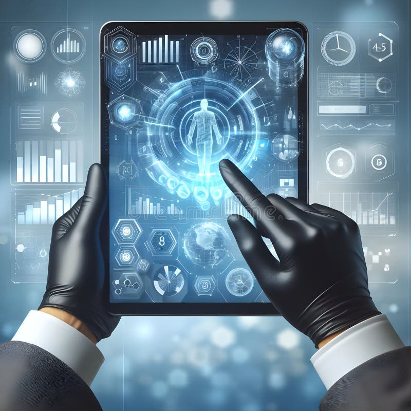 Business Professional Interacting with Advanced Futuristic Interface in ...